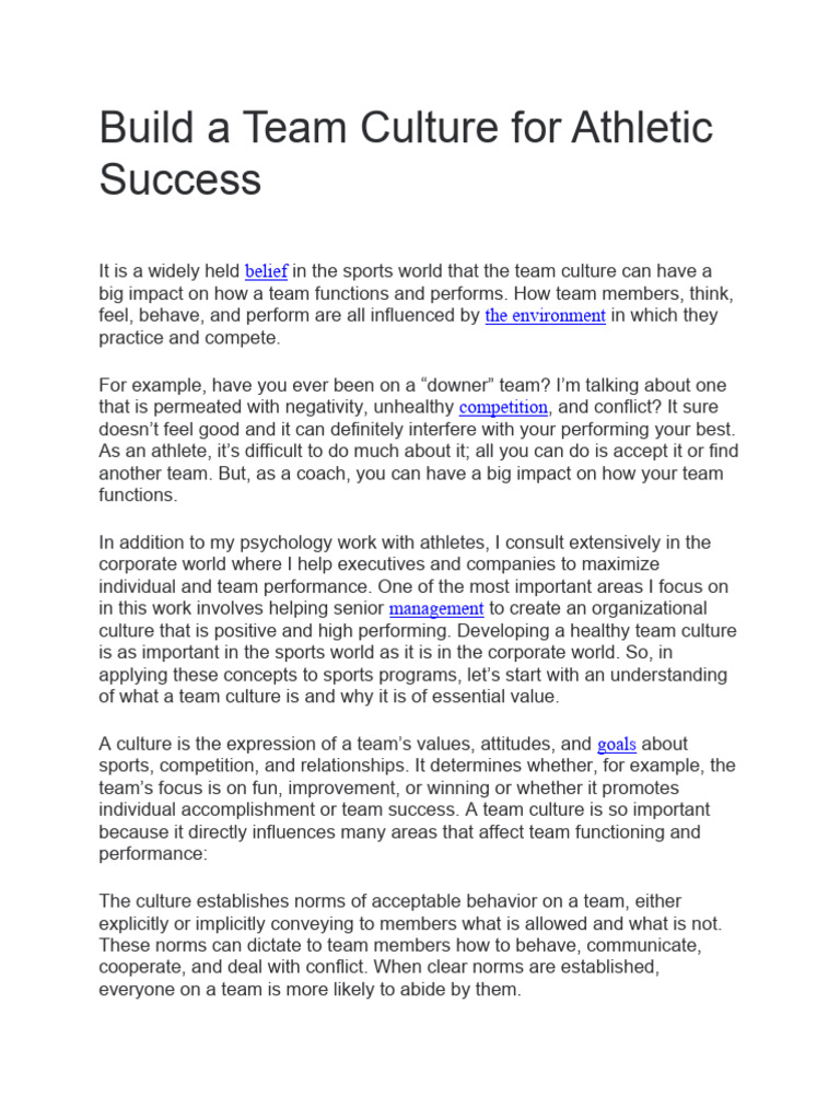 Team Culture for Athletic Success | PDF | Attitude (Psychology) | Goal