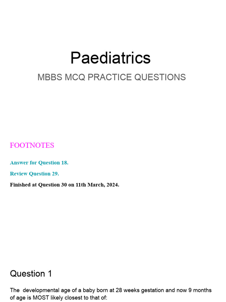 Paediatrics MCQ Questions | PDF | Dermatitis | Puberty