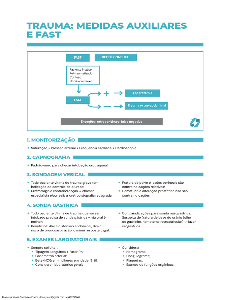 Trauma - Medidas Auxiliares e FAST | PDF | Ultrassom médico | Medicina ...