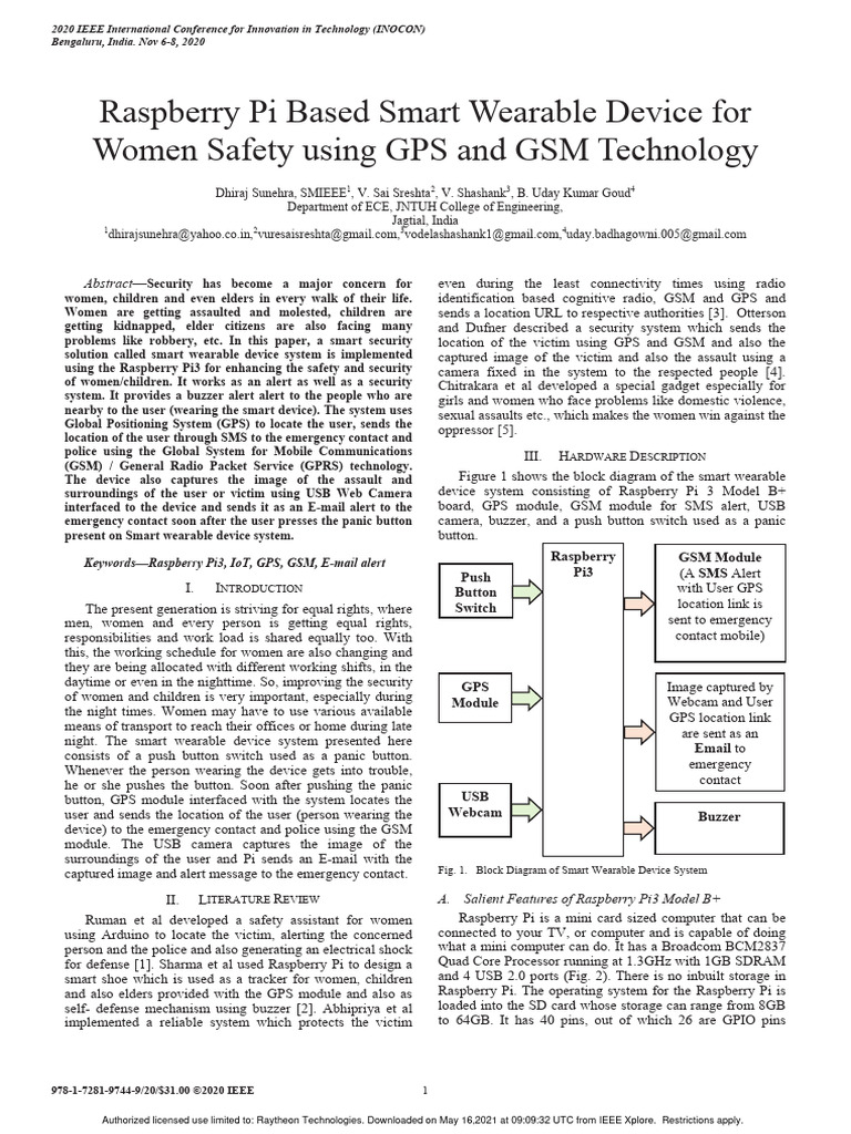 Raspberry Pi Based Smart Wearable Device For Women Safety Using GPS and GSM Technology | PDF ...