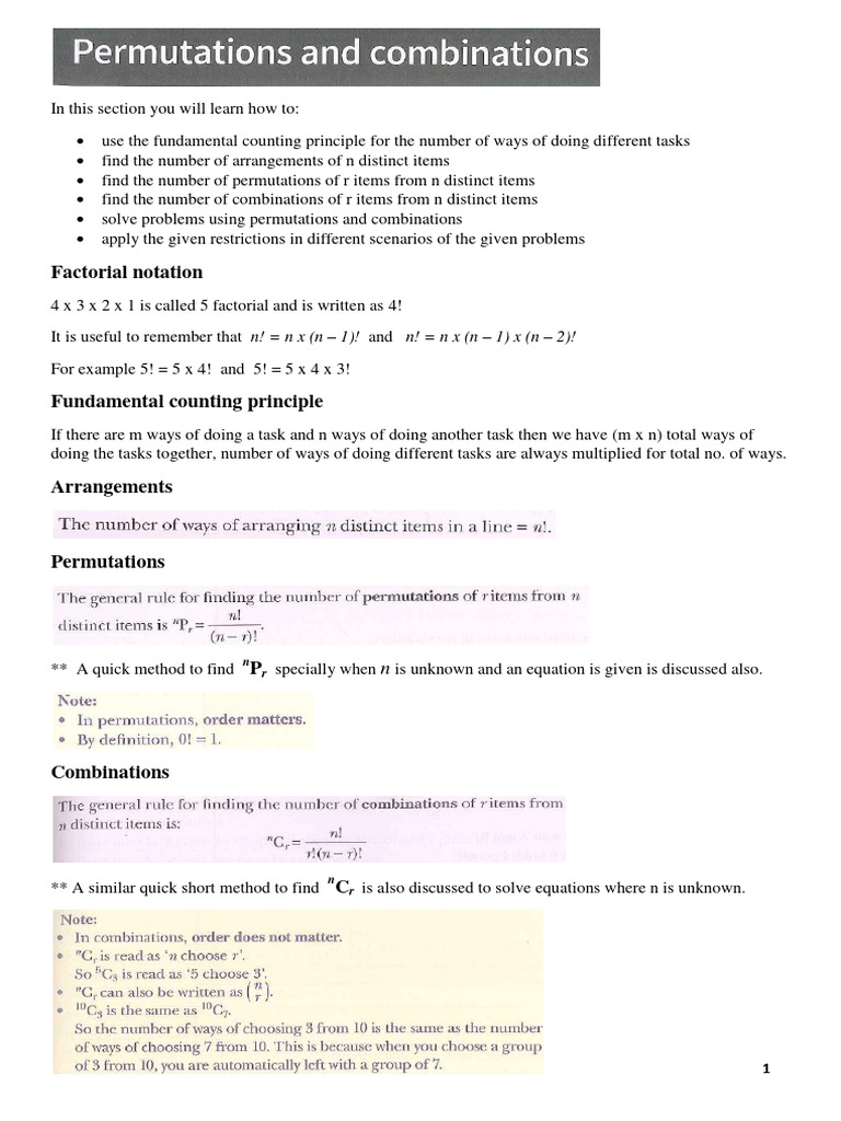 Permutations and Combinations Concepts and Practice | PDF | Permutation ...