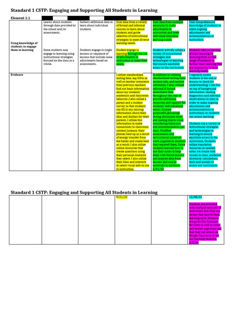 CSTP 1 Chen 5 1 24 | PDF | Reading Comprehension | Educational Assessment