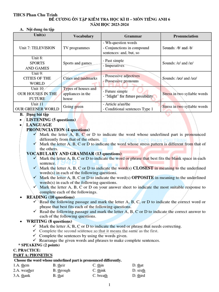 Tiếng Anh - Ôn Tập Cuối Hkii | PDF | Robot | Robotics