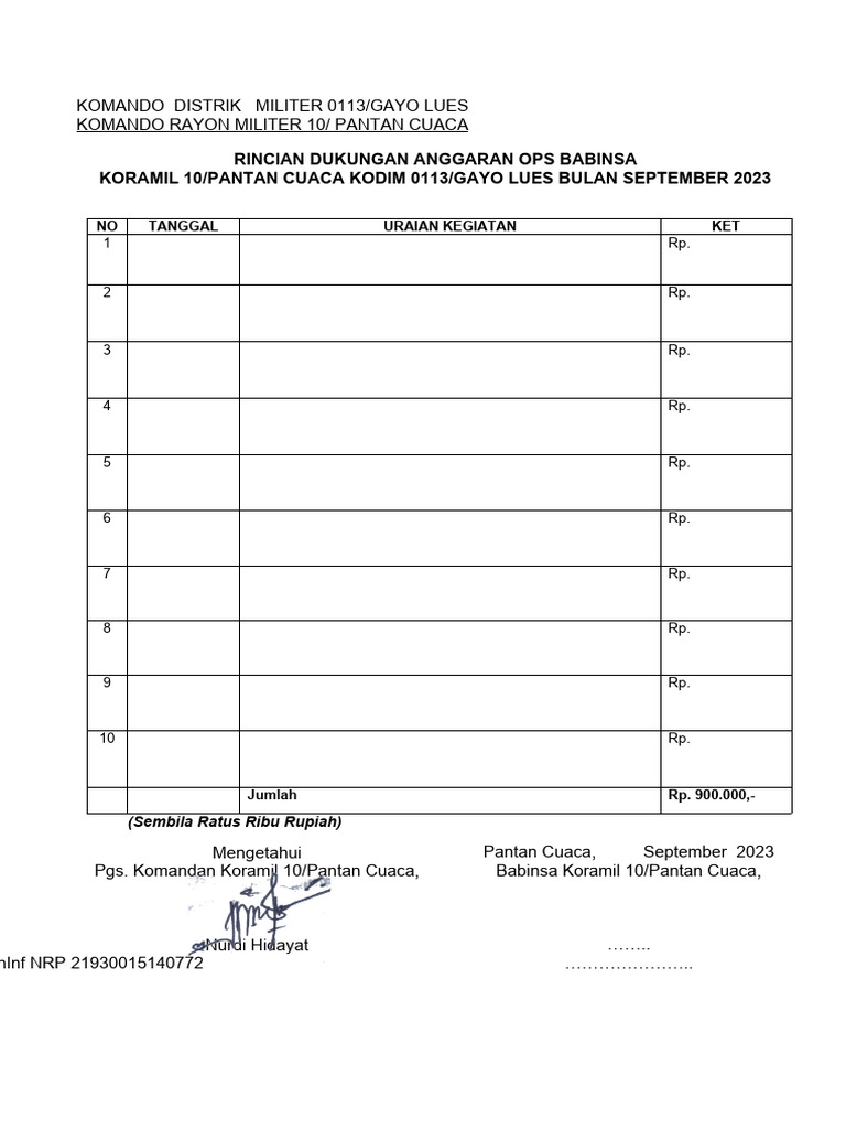 Format Tulis Tangan Duk Ops | PDF