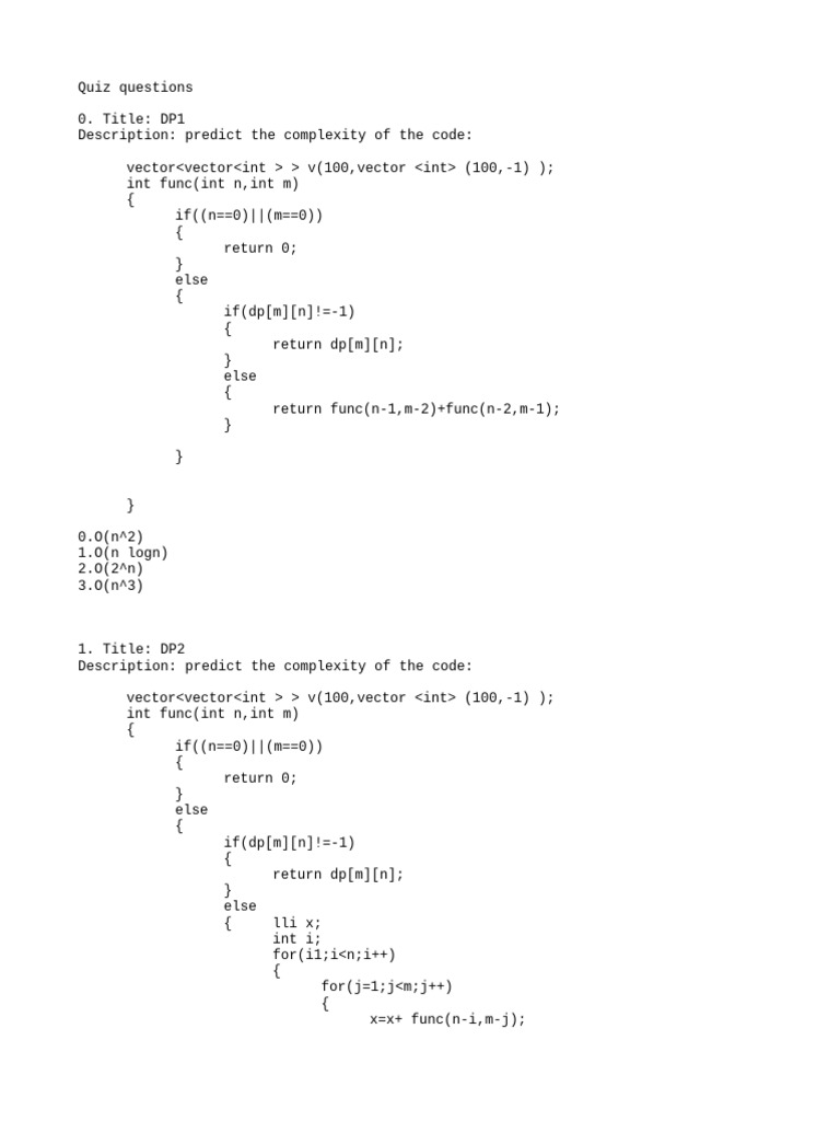 0quizdynamicprogrammingfundamentals Quiz Pdf String Computer Science Sequence
