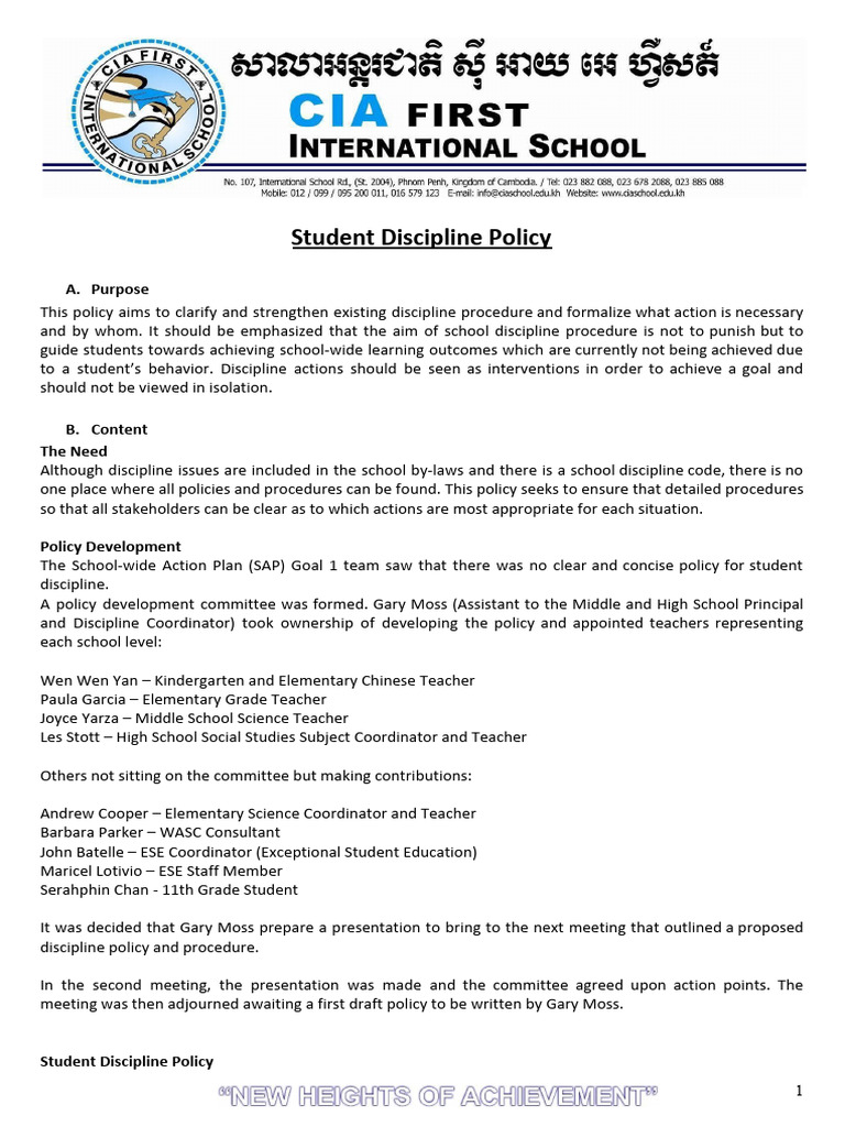 Student Discipline Policy Overview | PDF | Teachers | Disciplines