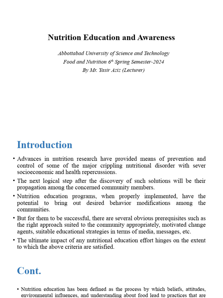 Lec#1 Introduction | PDF | Nutrition | Diet & Nutrition