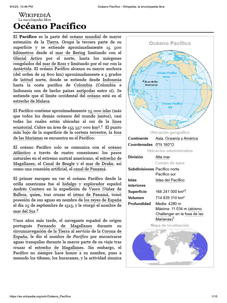 Océano Pacífico - Wikipedia, La Enciclopedia Libre | PDF | océano ...