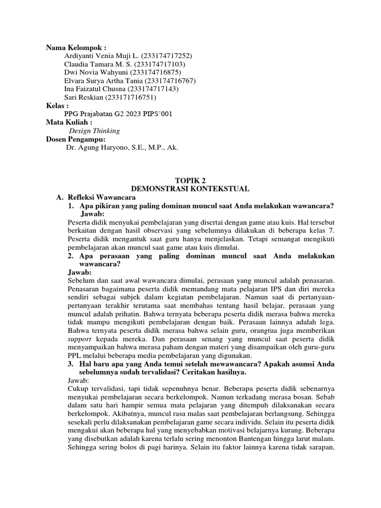 Topik 2. Design Thinking - Demonstrasi Kontekstual - T2 | PDF