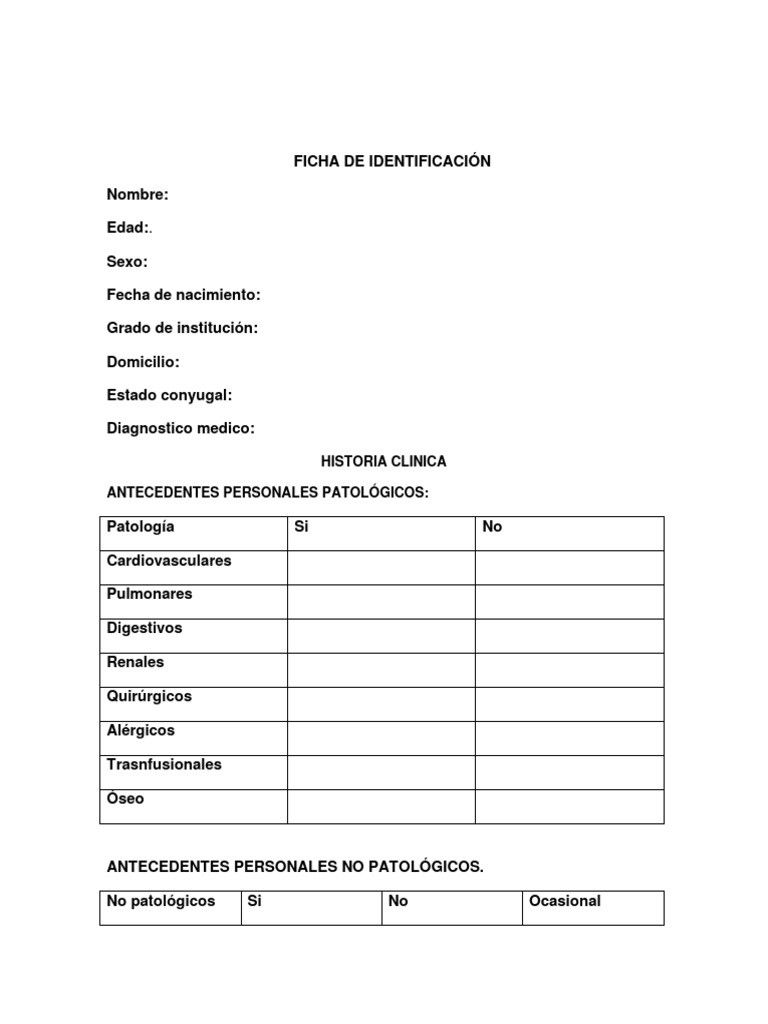 Ficha de Identificación y Valoración Clínica | PDF | Dieta | Medicina