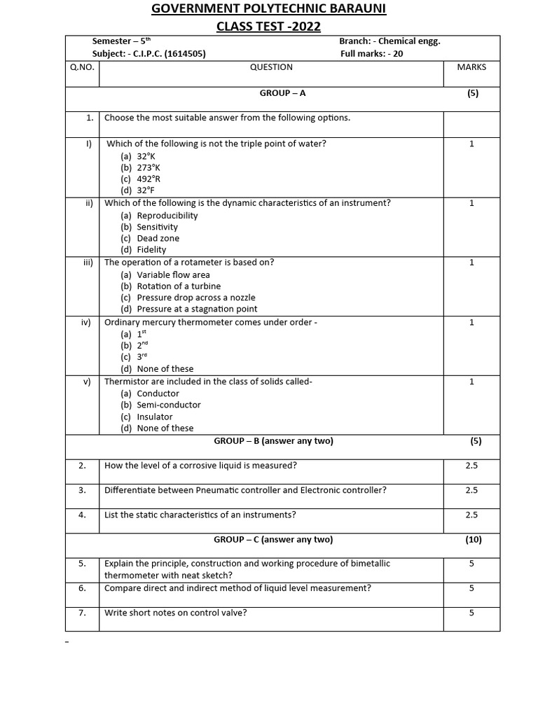 6th SEM CLASS TEST | PDF | Heat Transfer | Heat