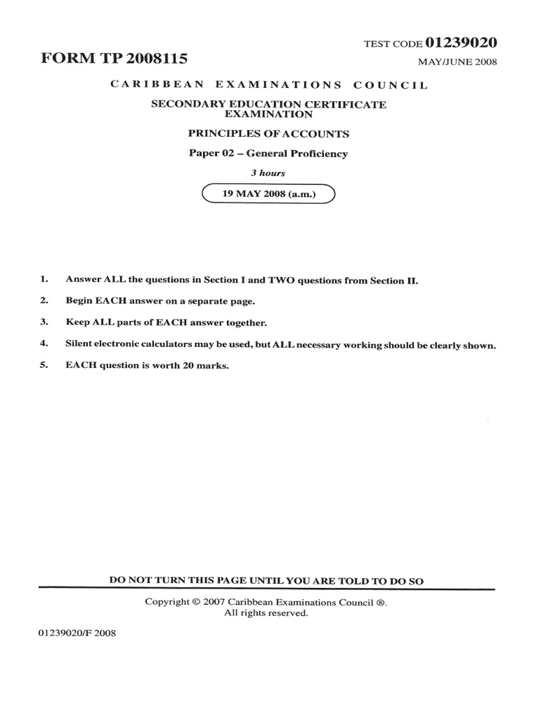 Csec Poa June 2008 p2 | PDF | Debits And Credits | Income Statement