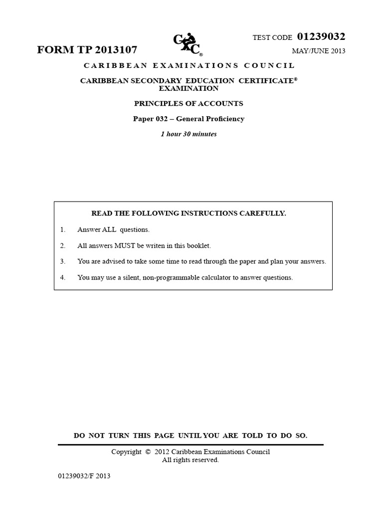 Csec Poa June 2013 p032 | PDF | Expense | Net Income