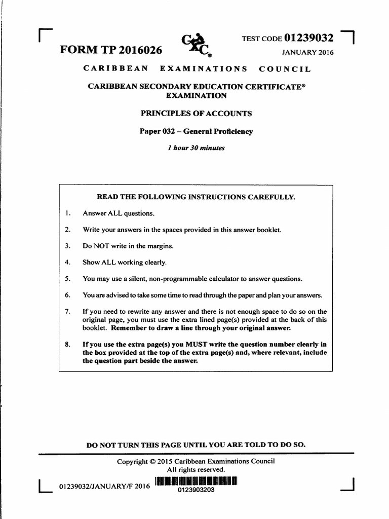 CSEC POA January 2016 P032 | PDF | Balance Sheet | Accounting