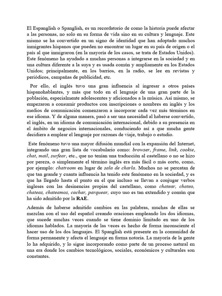 Impacto del Spanglish en la cultura | PDF | Lengua española | Lingüística
