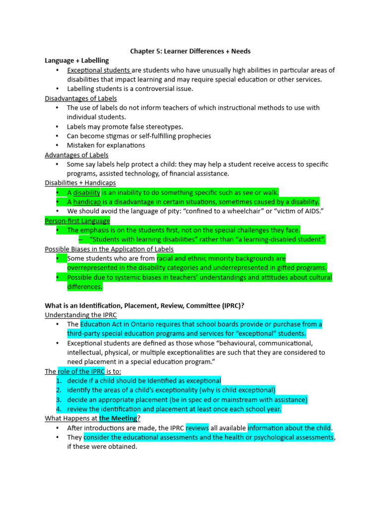 Chapter 5 - Learner Differences + Needs | Download Free PDF | Intelligence Quotient | Learning ...