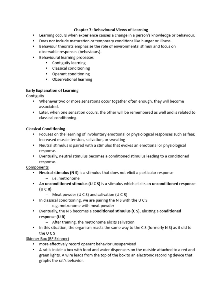Chapter 7 - Behavioural Views of Learning | Download Free PDF | Reinforcement | Classical ...
