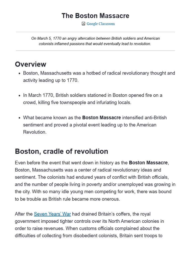 The Boston Massacre (Article) - Khan Academy | PDF | Kingdom Of Great ...
