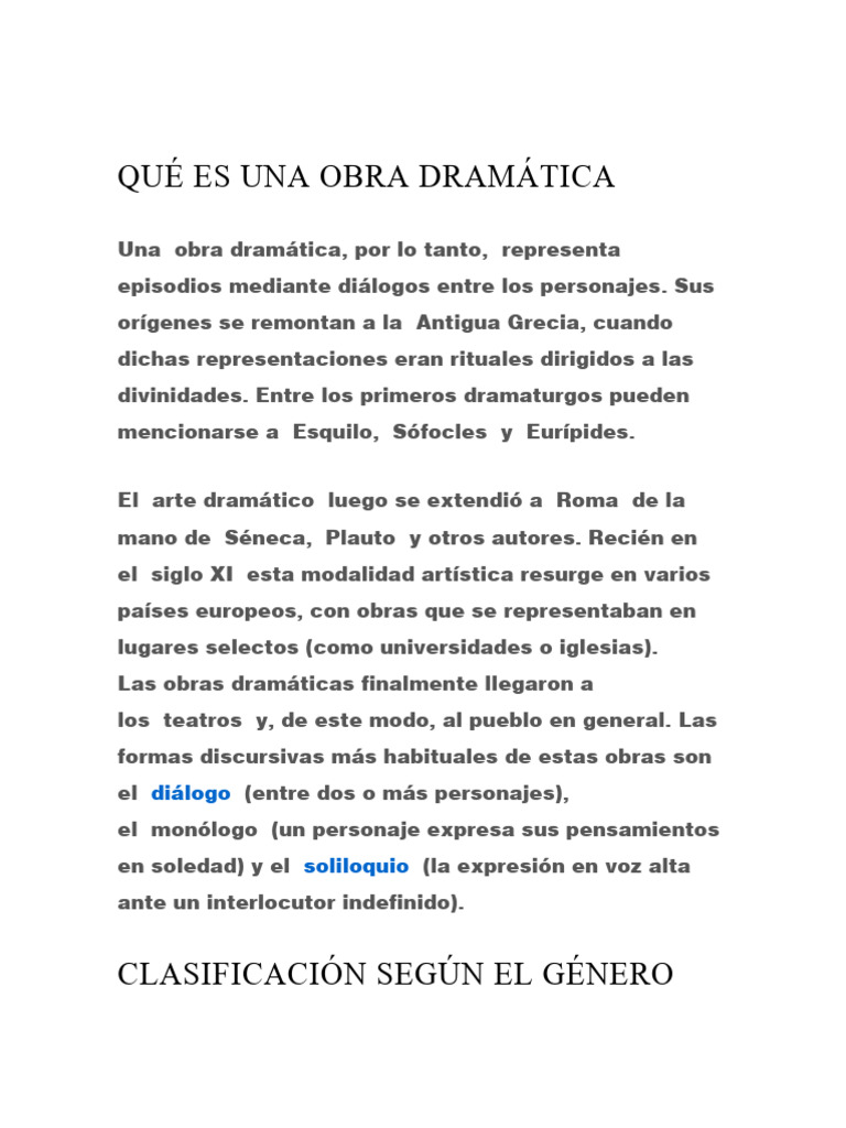 Qué Es Una Obra Dramática | PDF | Monólogo | Teatro
