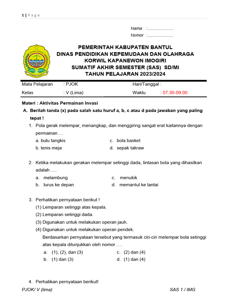 SAS - PJOK - Kelas 5 - Sem1 | PDF