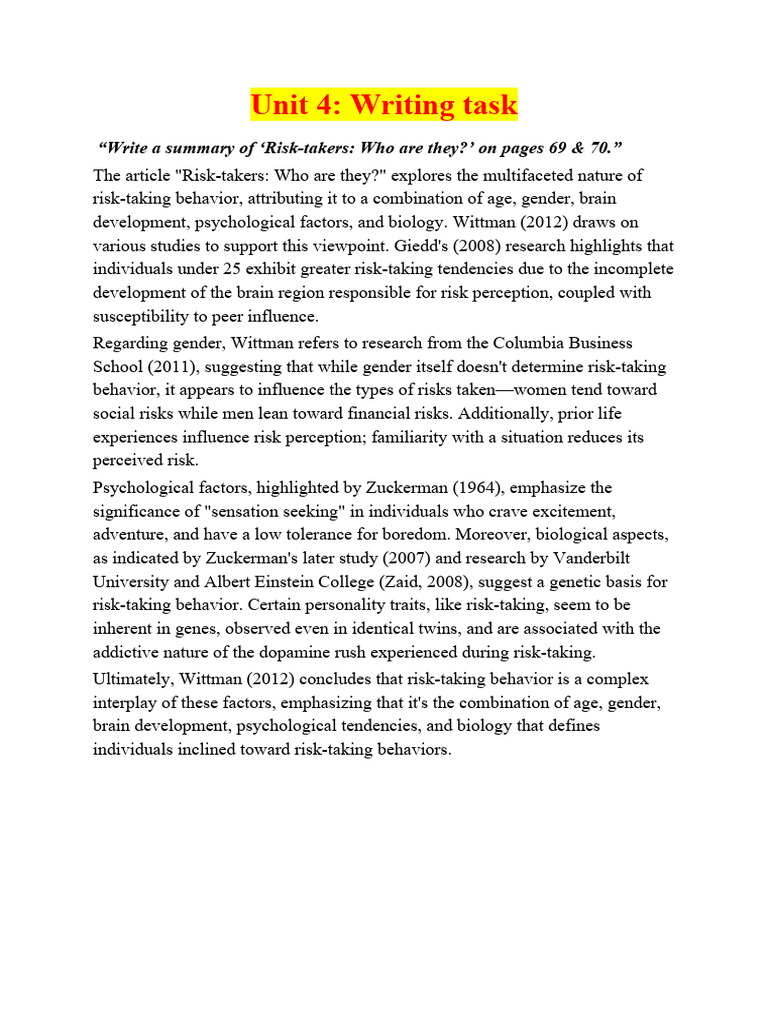 Unit 4 - Writing Task | PDF