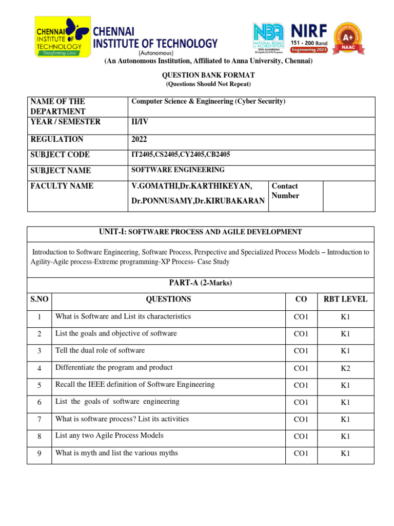 Software Engineering Question Bank | PDF | Software Development Process | Use Case