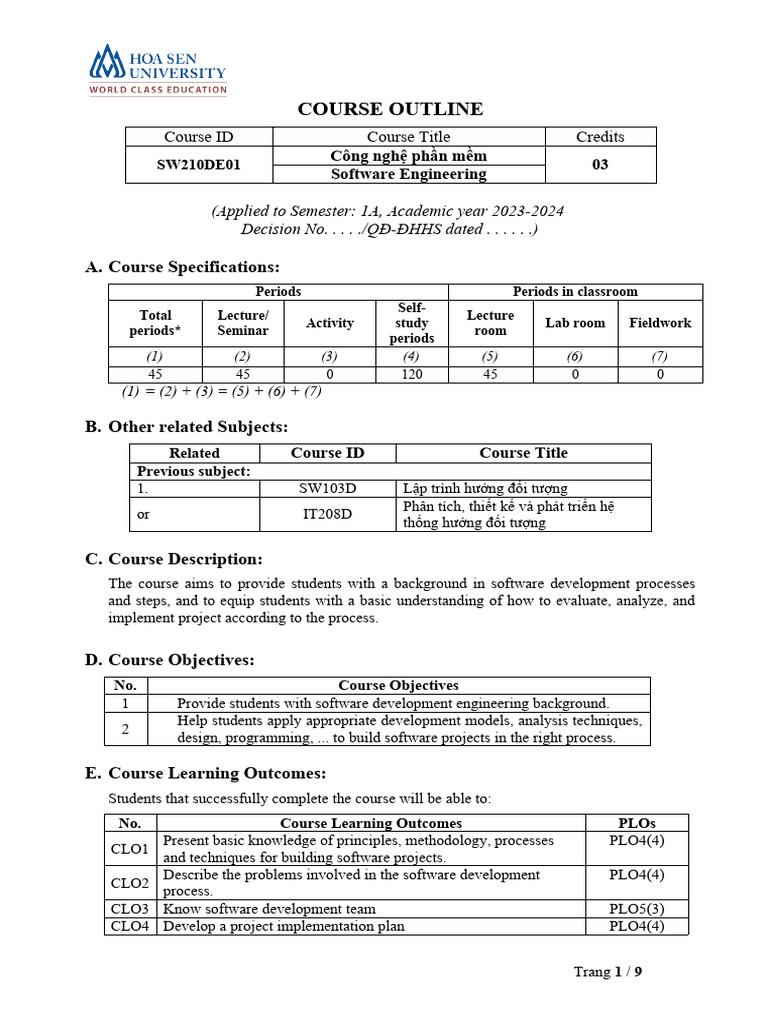 SW210DE01 - Software Engineering - HK23.1A | PDF | Software Development ...