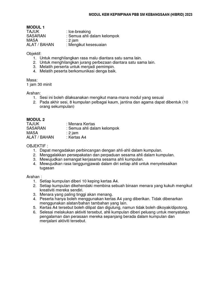 Modul Kem Kepimpinan PBB SM Kebangsaan 2023 | PDF