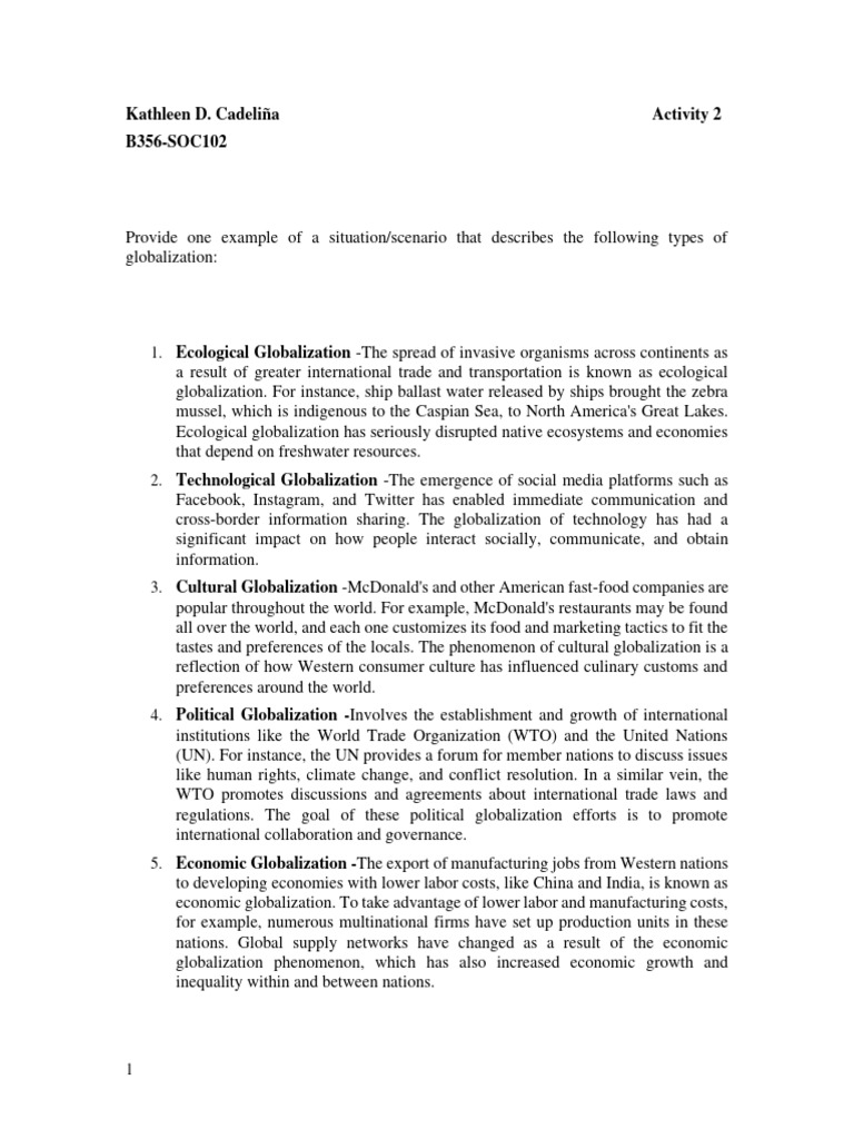 Examples of Globalization Types Explained | PDF | Globalization ...