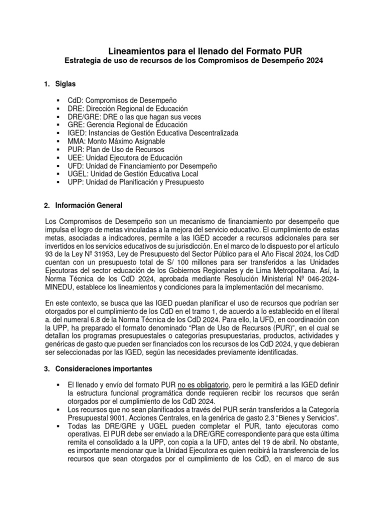 Lineamientos para el Formato PUR 2024 | PDF | Presupuesto