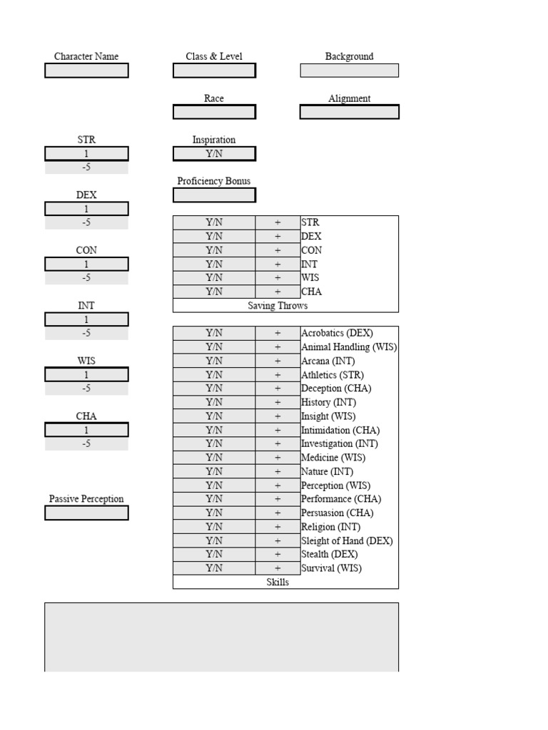D&D Character Spreadsheet | PDF | Role Playing Video Games | Role ...