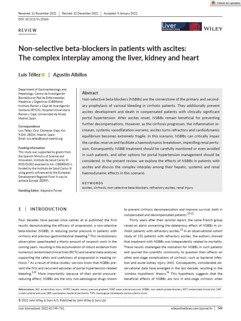 Liver International - 2022 - Téllez - Non Selective Beta Blockers in ...