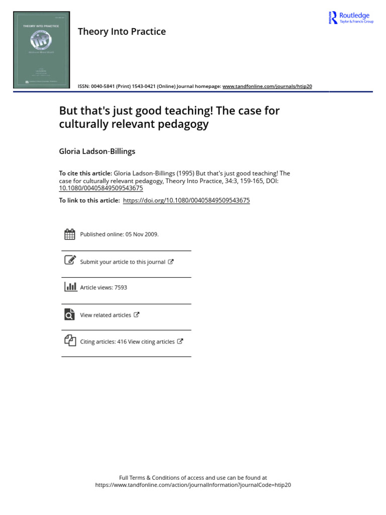 But That S Just Good Teaching The Case For Culturally Relevant Pedagogy ...
