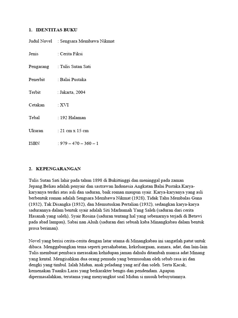 Resensi Sengsara Membawa Nikmat | PDF | Fiksi Umum
