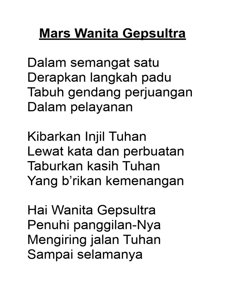 Lirik Mars Wanita Gepsultra | PDF
