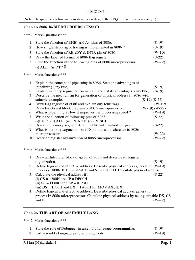 MIC IMP | PDF | Assembly Language | Computer Science