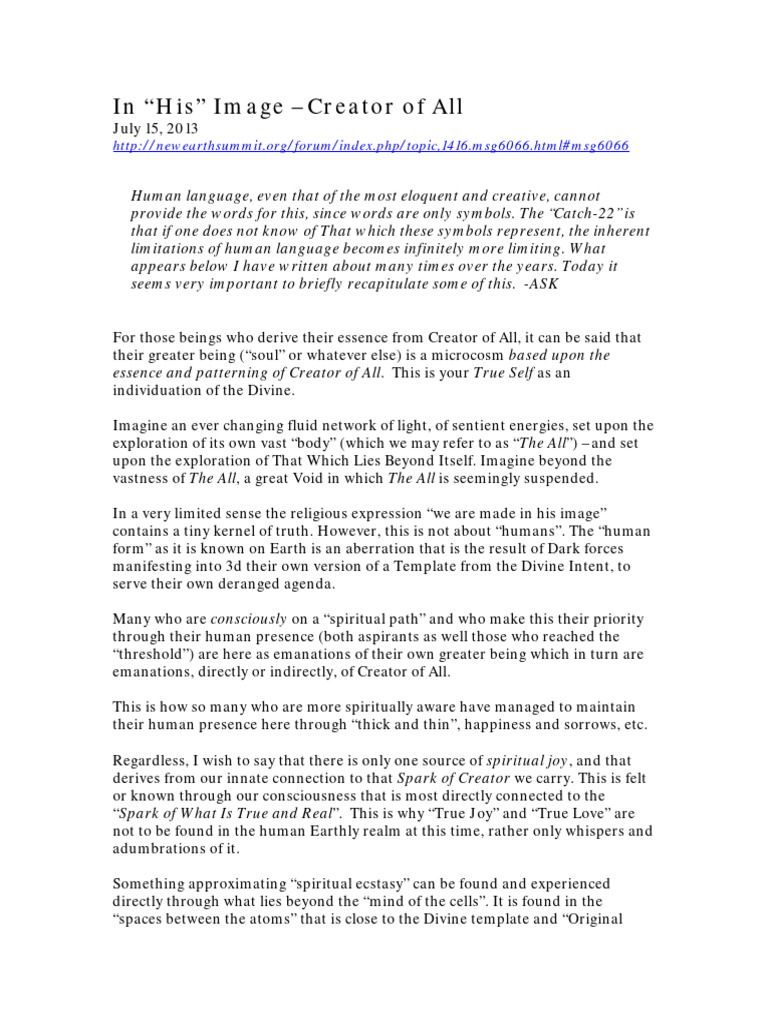 In His Image | PDF | Creator Deity | Divinity