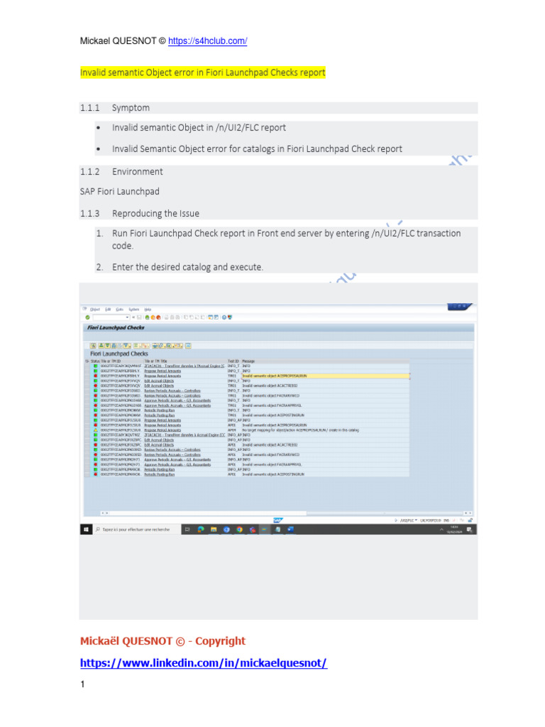 GU - SAP S4 HANA - 2701040 - Invalid Semantic Object Error in Fiori Launchpad Checks Report ...