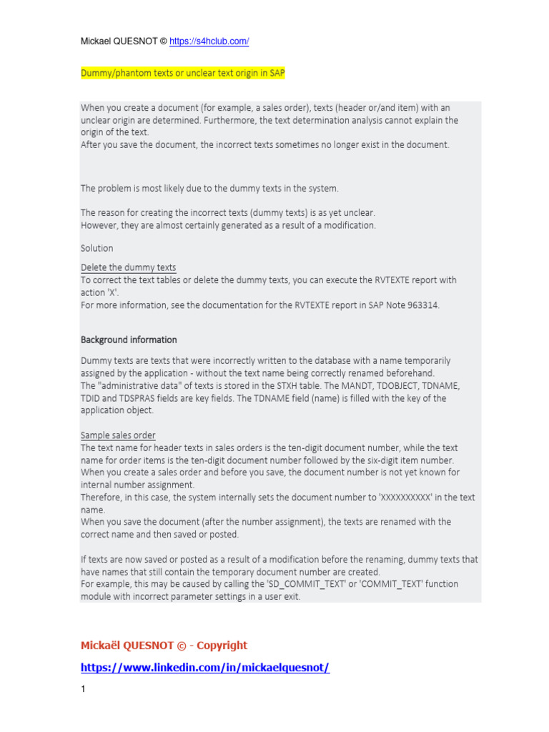 GU - SAP S4 HANA - 966625 - Dummy Phantom Texts or Unclear Text Origin | PDF | Parameter ...