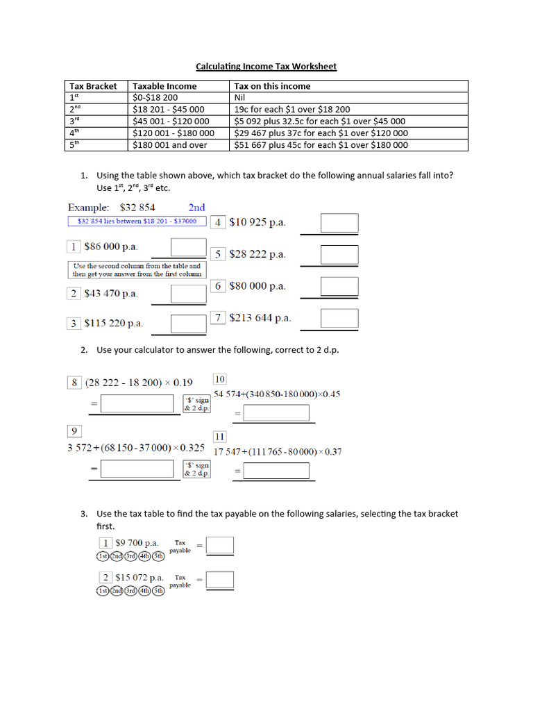 1 Income Tax Worksheet | PDF