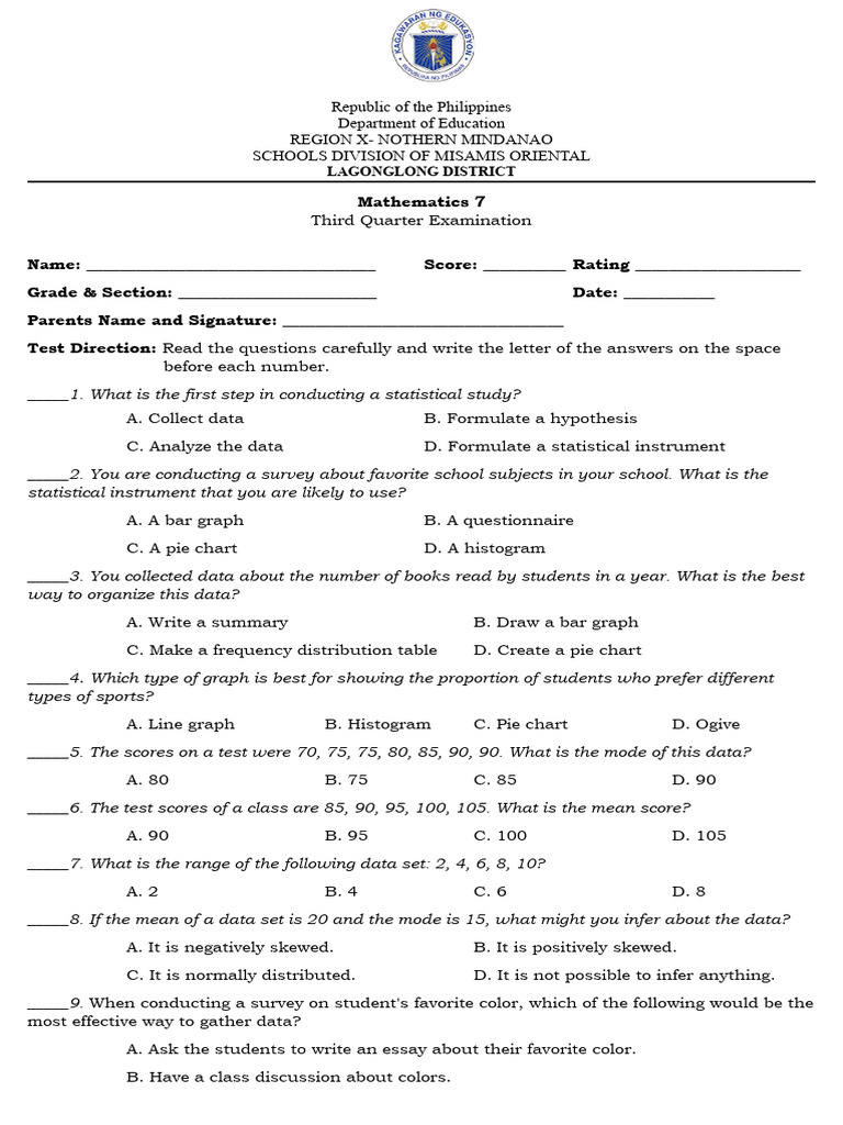 Math-7-4TH-Quarter-TQ | PDF | Skewness | Histogram