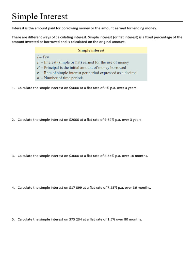 3 Simple Interest Worksheet | PDF