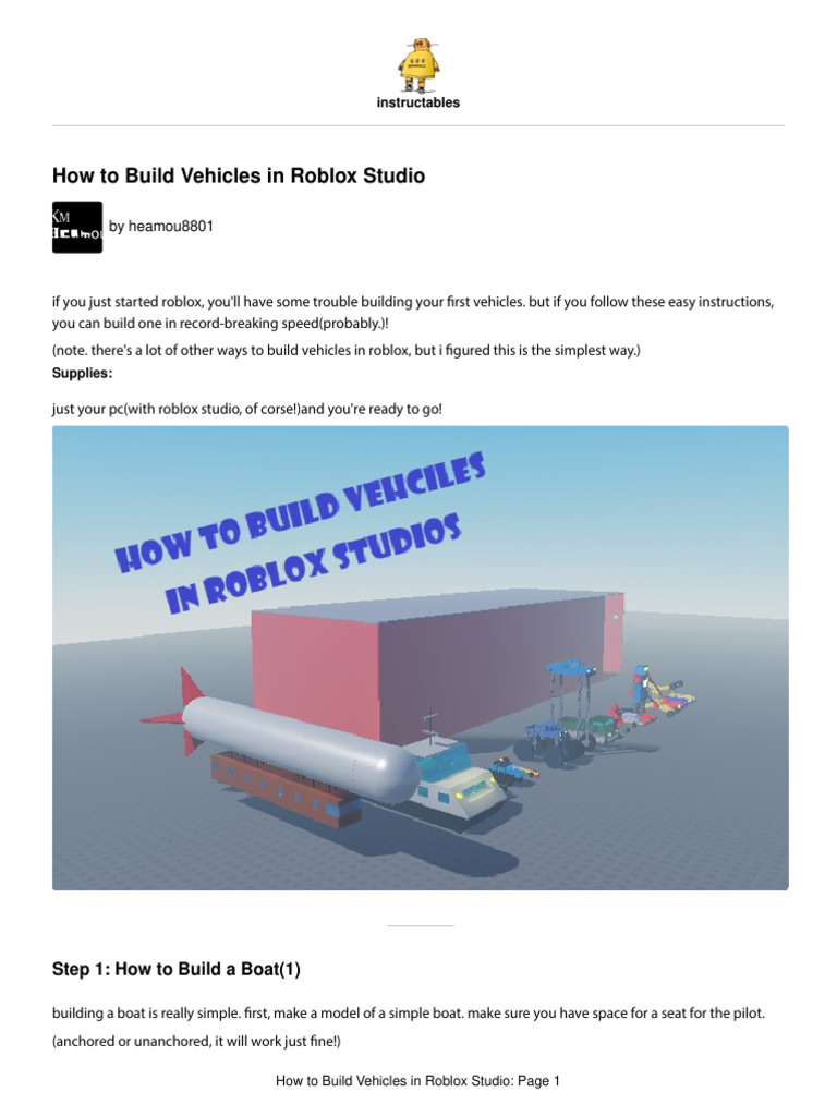 Roblox Studio Vehicle Building Guide | PDF | Vehicle Technology | Manufactured Goods