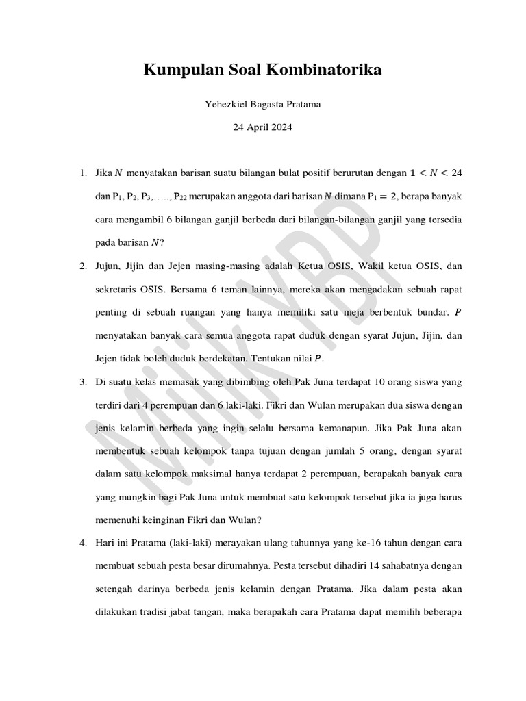 Soal Kombinatorika SMA Budi Mulia | PDF