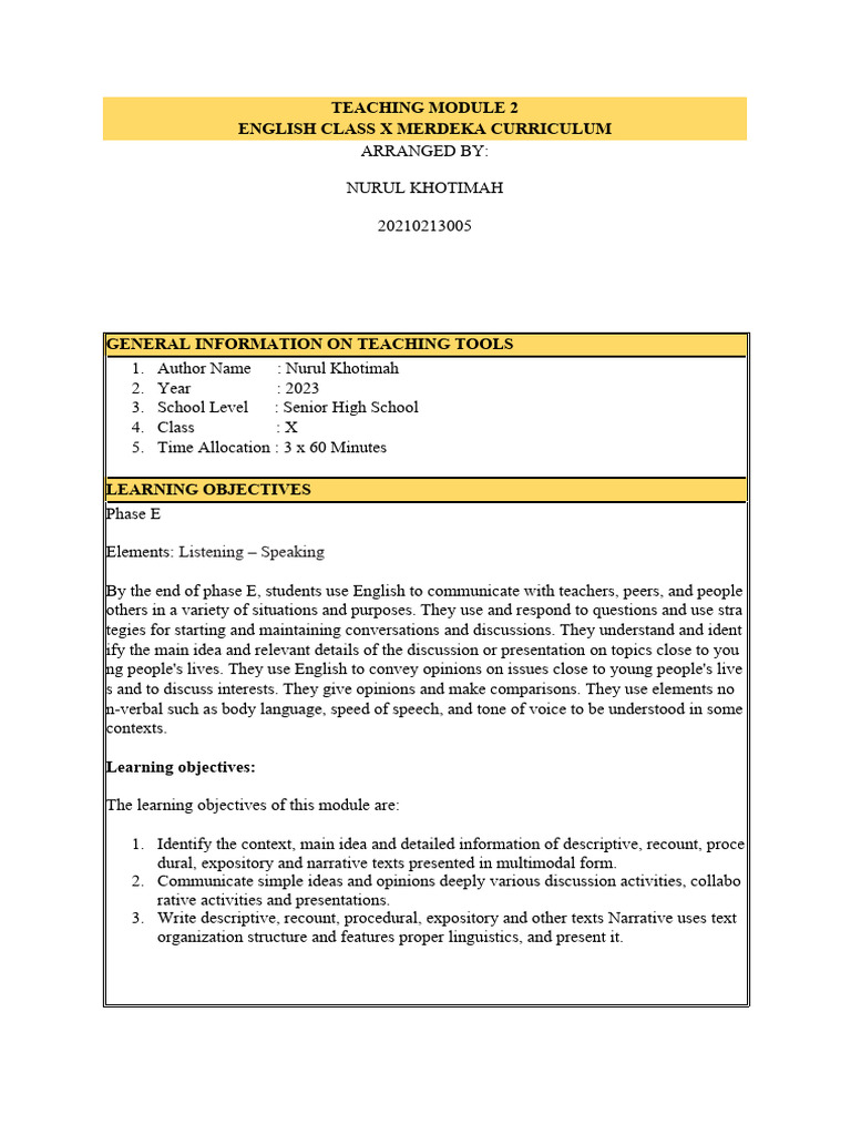 MODUL AJAR 2 ( Speaking Listening ) | PDF | Teachers | Human Communication