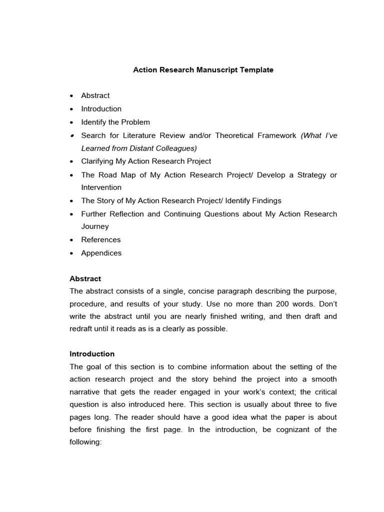 Action Research Paper Outline Template Word | PDF | Narrative | Homework