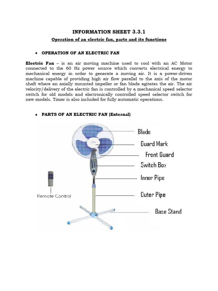 Parts of Electric Fan | PDF | Switch | Electric Motor