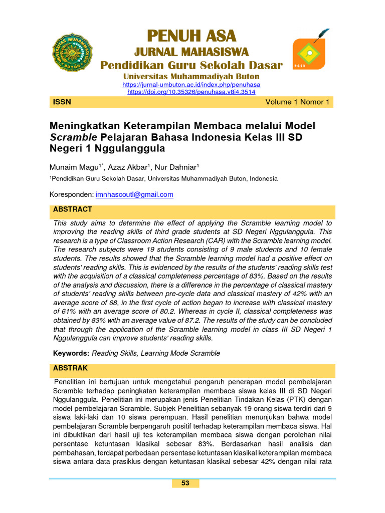 Meningkatkan Keterampilan Membaca Melalui Model Scrambel | PDF ...