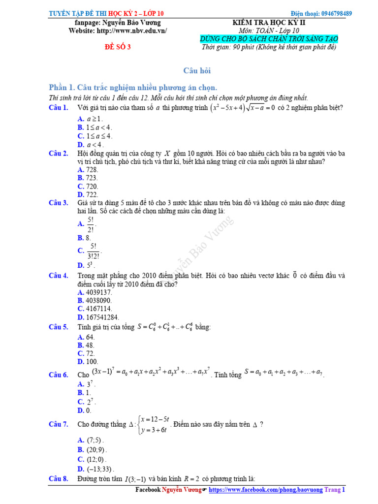 Đề số 3-HK2-CTST 10 | PDF