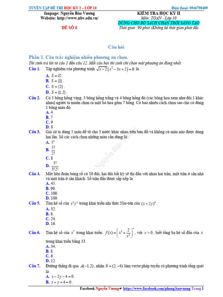 Đề số 6-HK2-CTST 10 | PDF